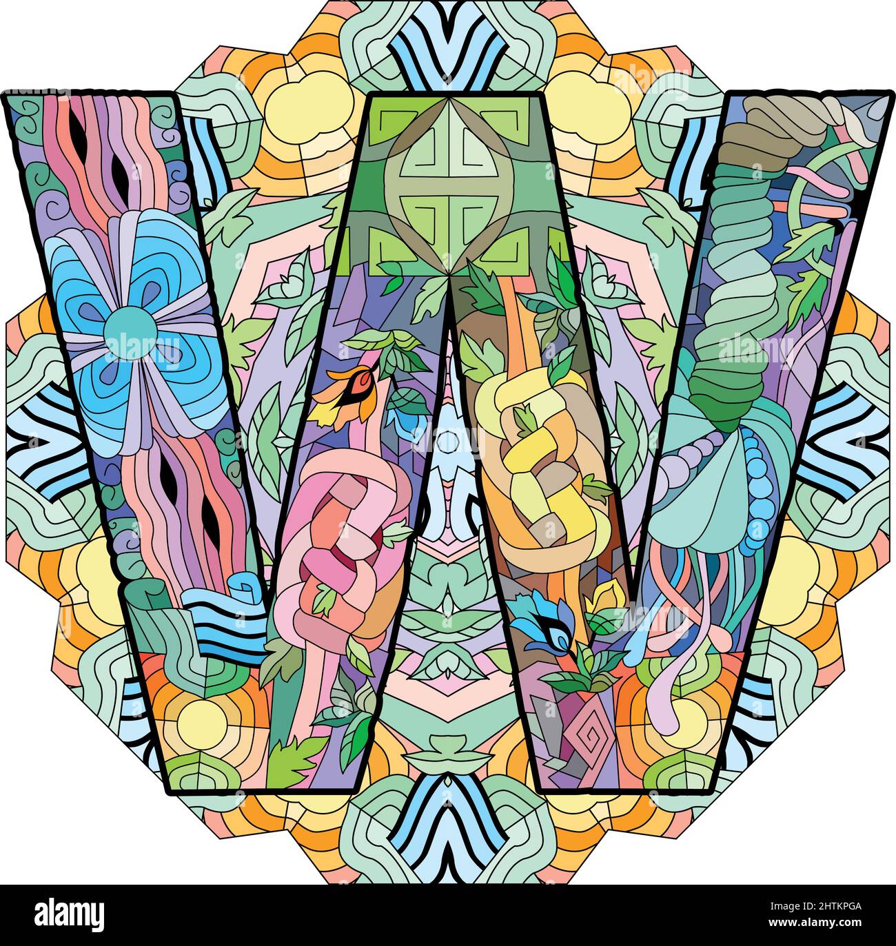 Zentangle stylized alphabet - letter W on mandala. Vector illustration ...