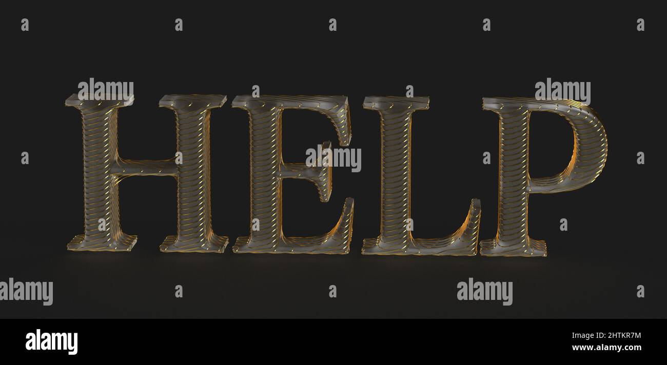 3D render of a transparent gold-colored help sign Stock Photo - Alamy