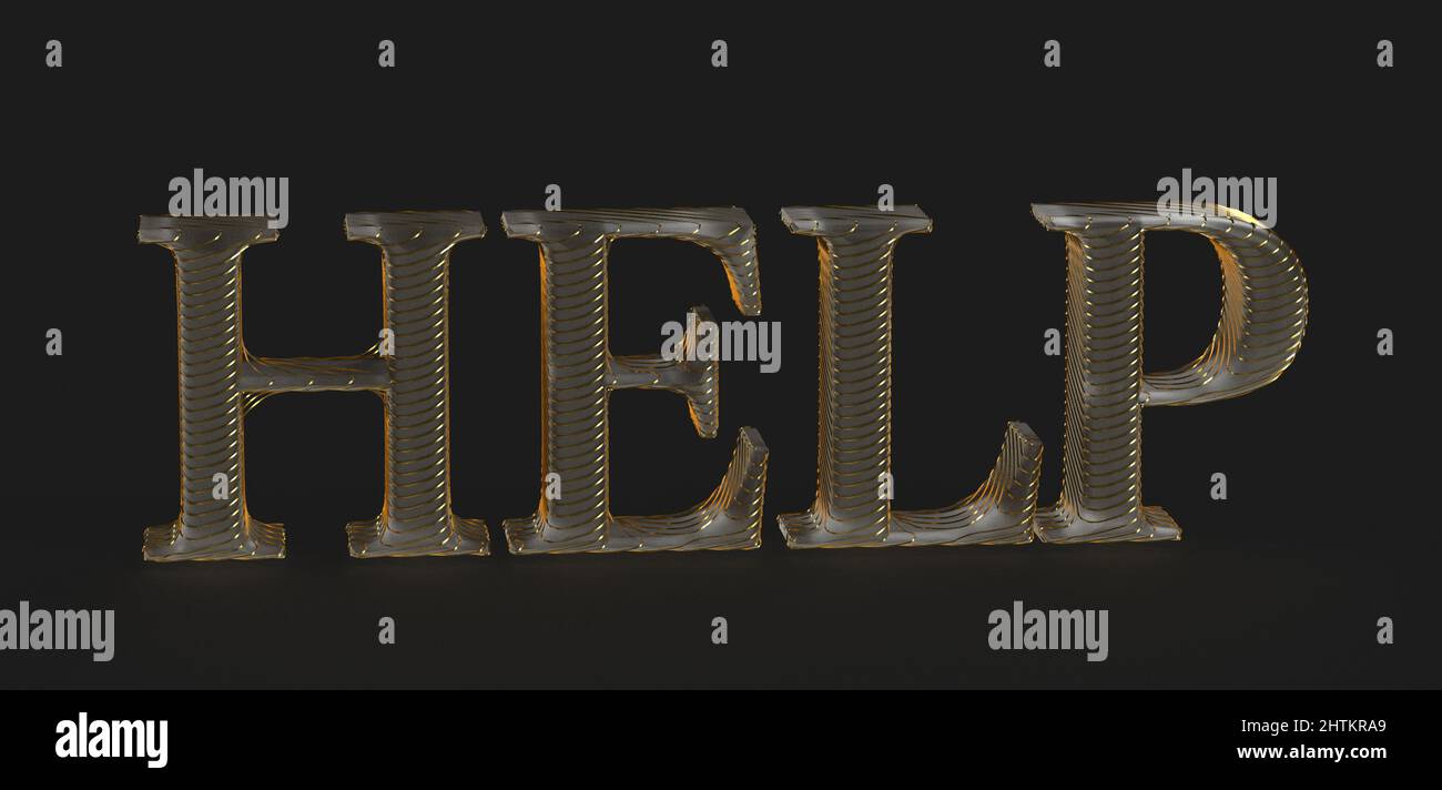 3D render of a transparent gold-colored help sign Stock Photo - Alamy