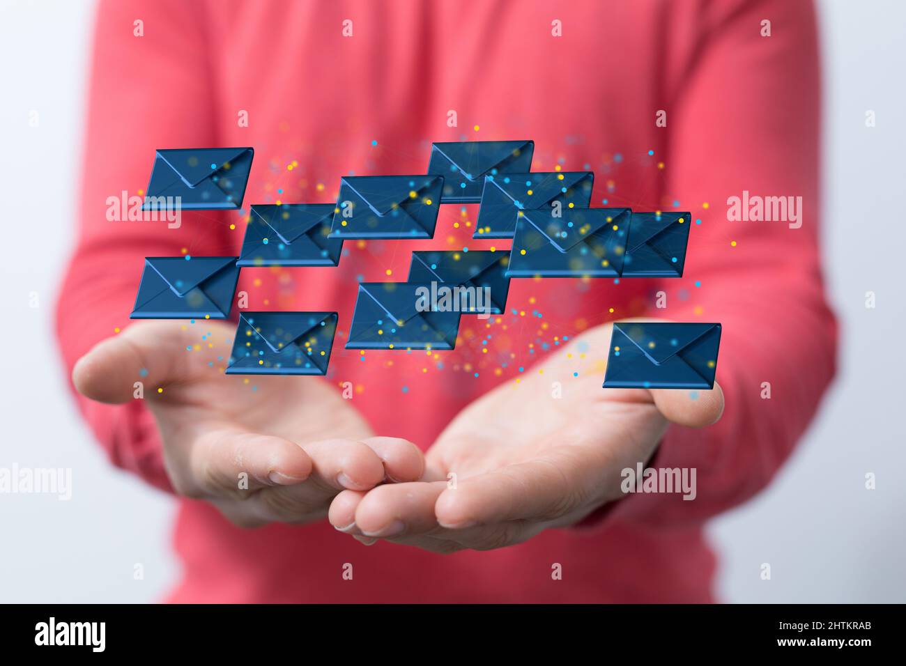 Collection of illustrative email symbols connected with lines and ...