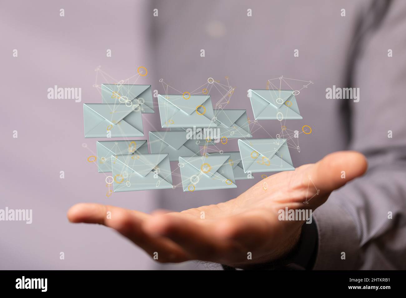 Collection of illustrative email symbols connected with lines and ...