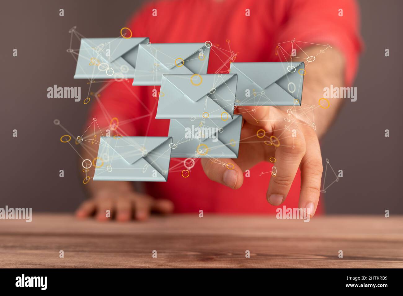 Collection of illustrative email symbols connected with lines and ...