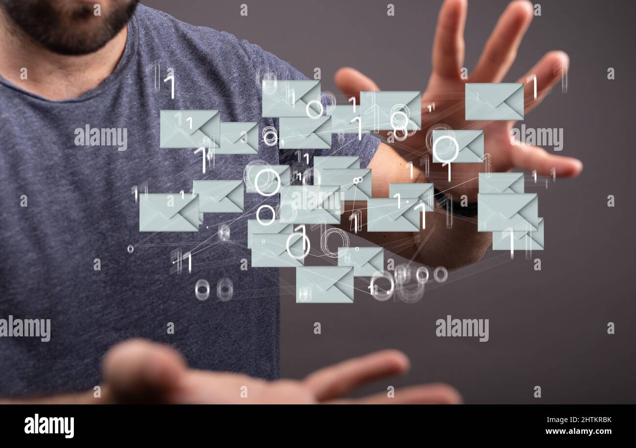 Collection Of Illustrative Email Symbols Surrounded With Binary Code