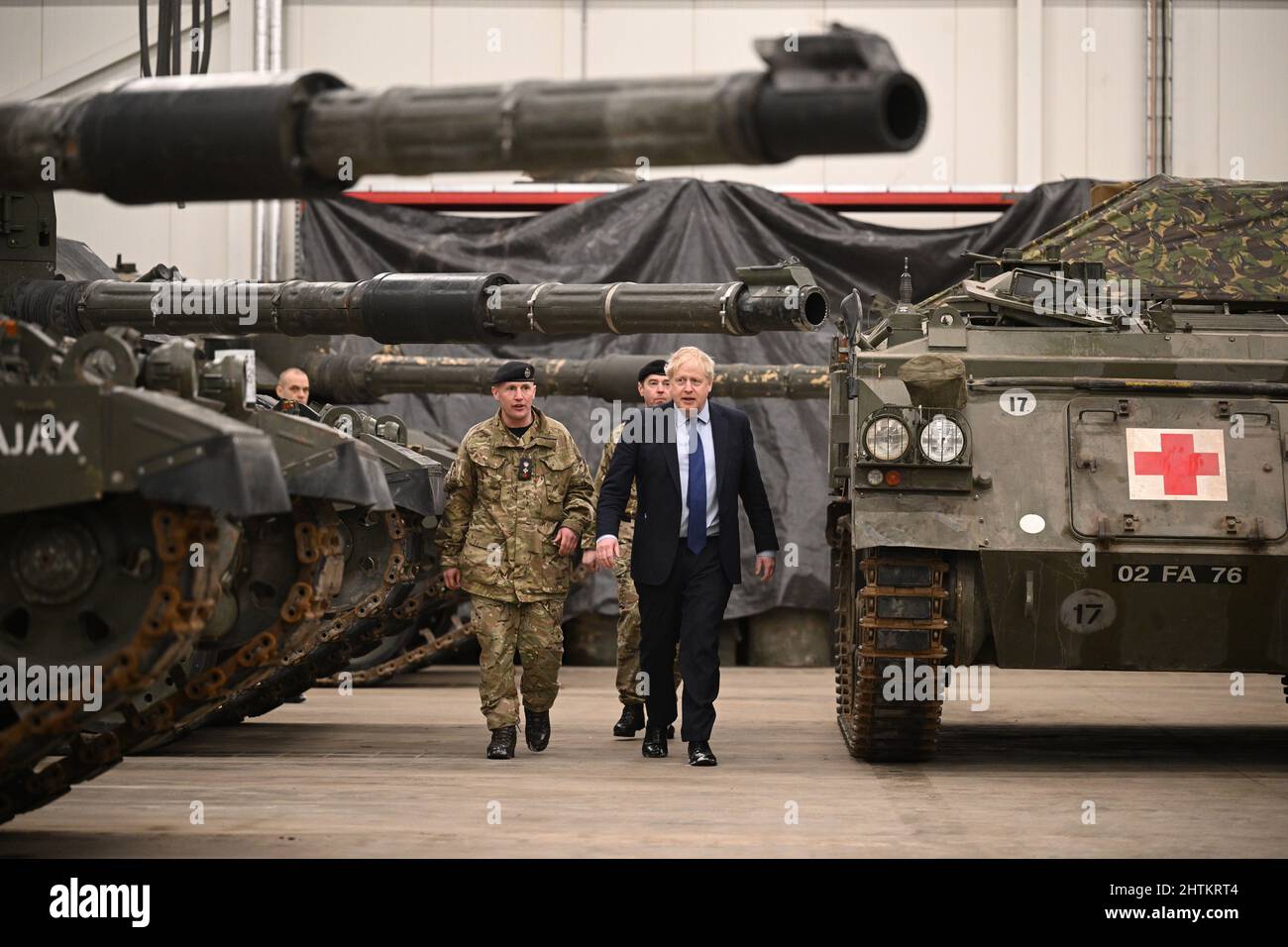 Prime Minister Boris Johnson is shown around the Royal Tank Regiment ...