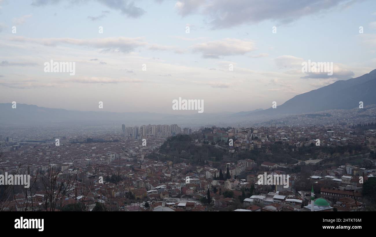 Aerial View of the Bursa City and Foggy Background Stock Photo - Alamy