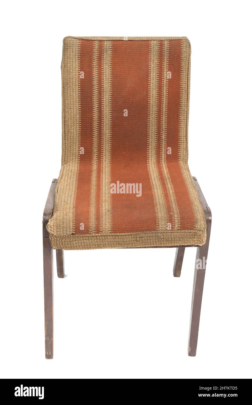 Polish original chair from the 70s and 80s with brown seat. Front view ...