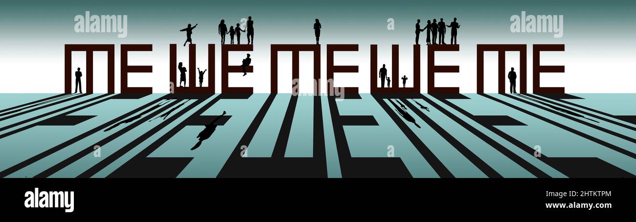 People are seen in an illustration about me or we in a conceptual 3-d ...