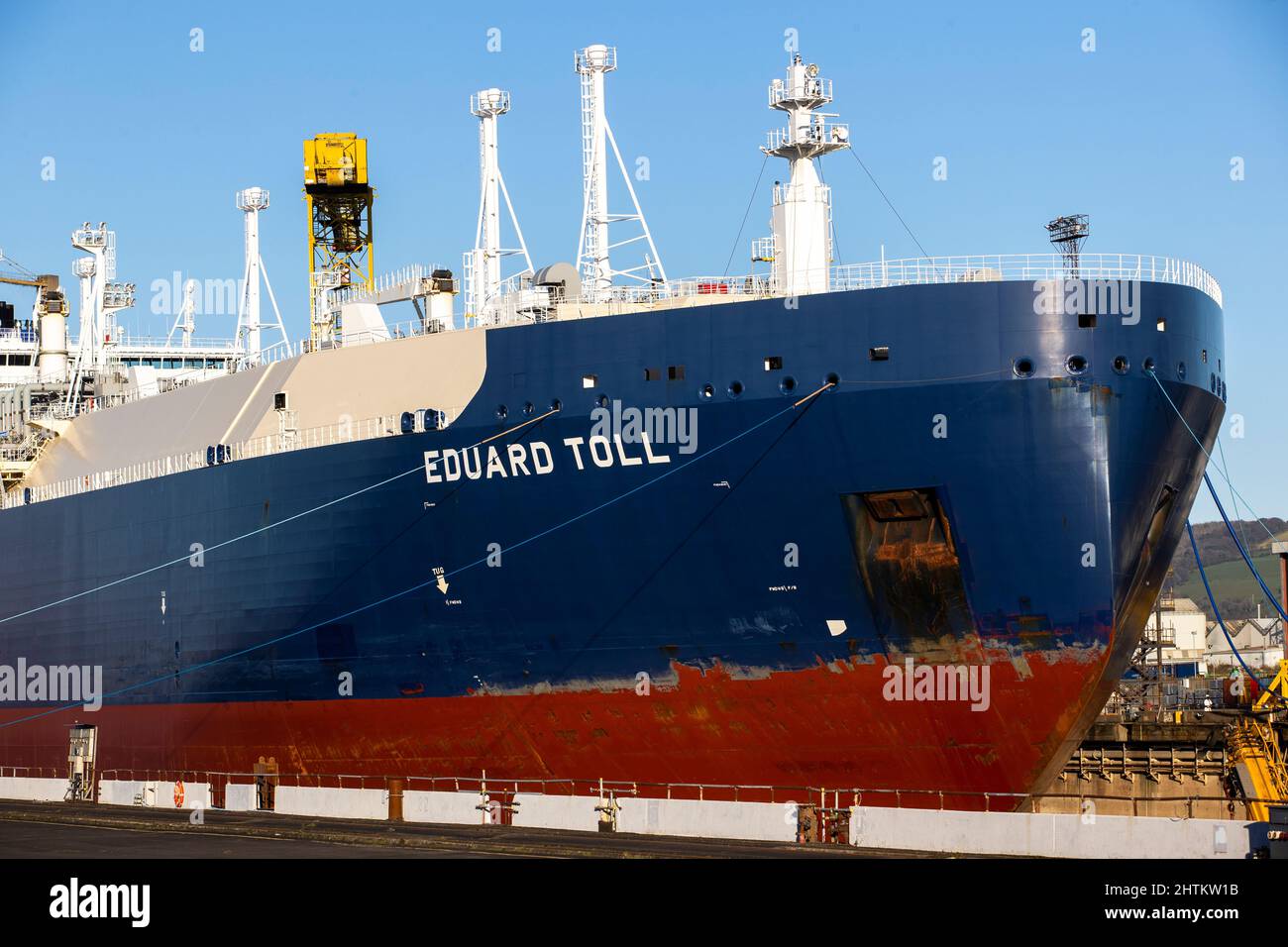 Tanker Eduard Toll docked at Harland & Wolff's shipyard at Belfast Port ...