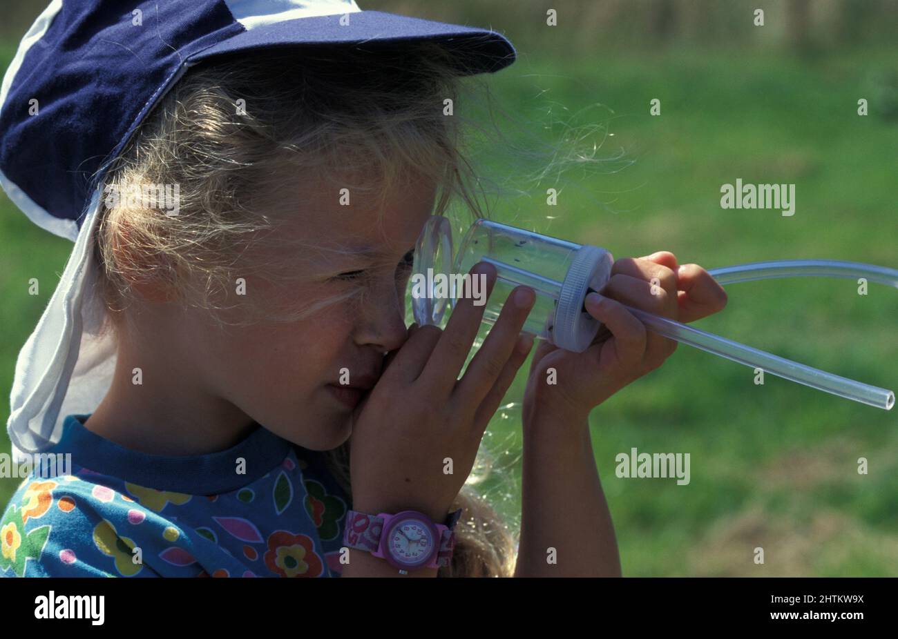 child looking through insect collecting pooter Stock Photo - Alamy