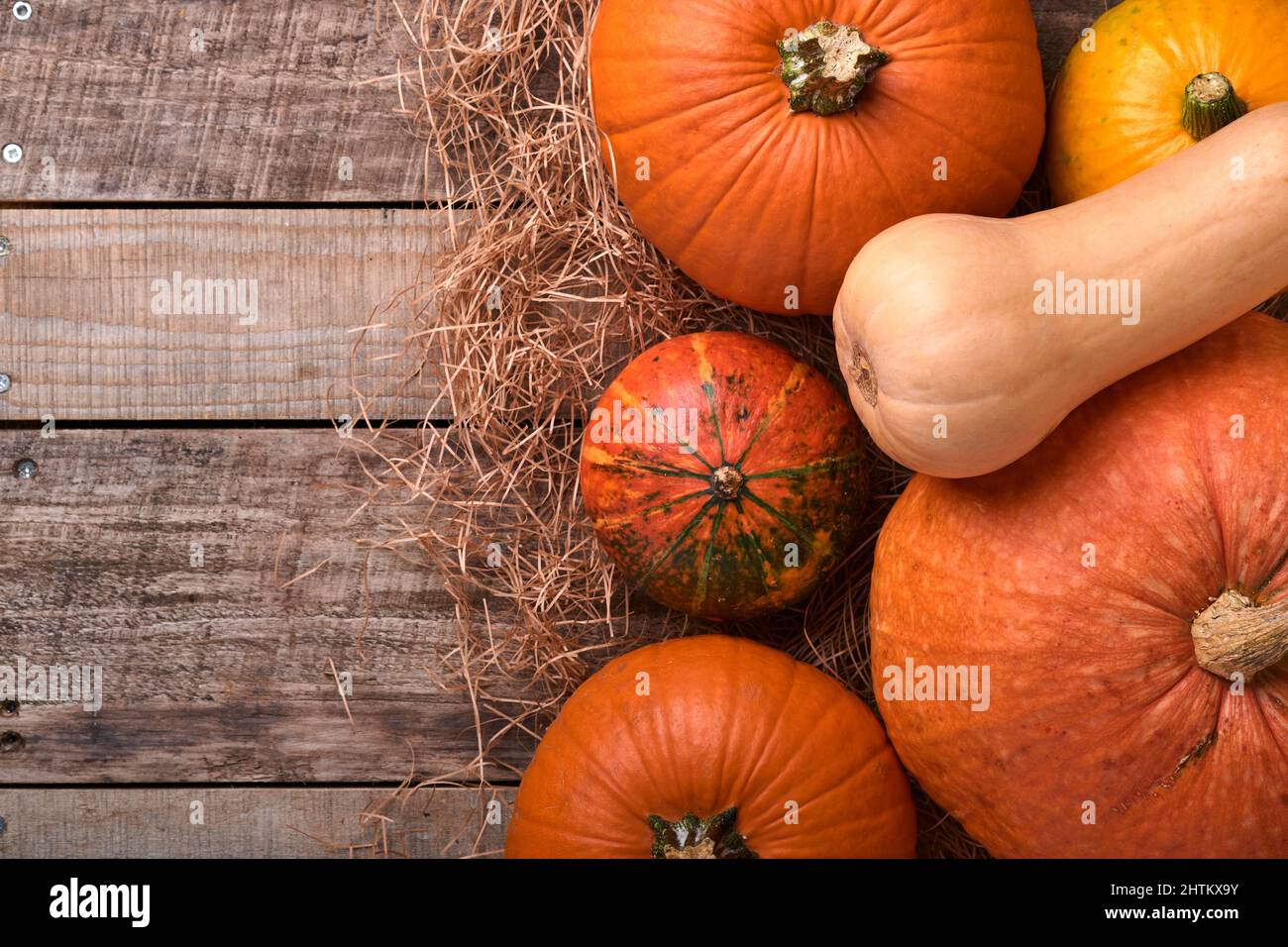 Pumpkin. Autumn food background with cinnamon, nuts and seasonal spices ...