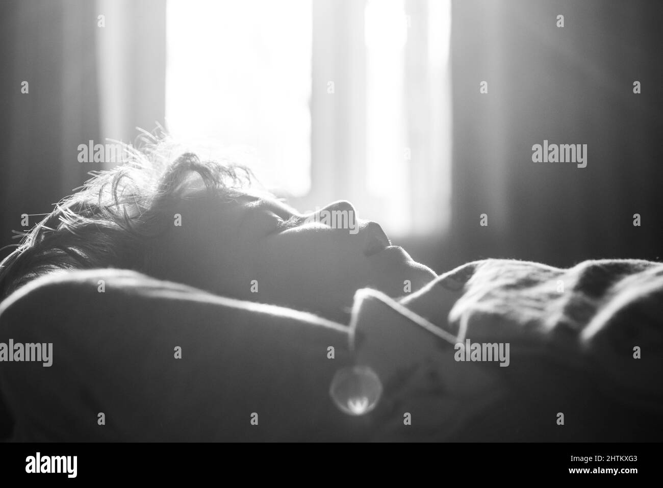 Boy child sleeping in the bed. Quiet sleep. Comfortable children sleepy ...