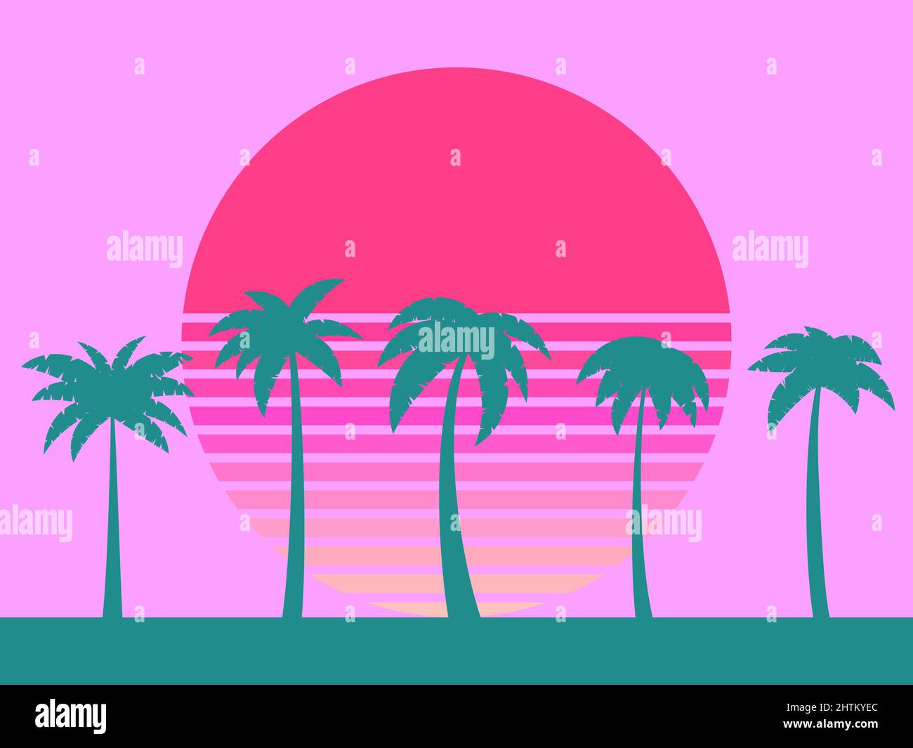 Retro futuristic palm trees in 80s style at sunset. Summer time, palm ...