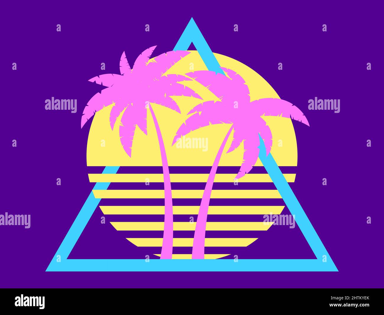 Retro futuristic palm trees in 80s style at sunset. Summer time, palm ...