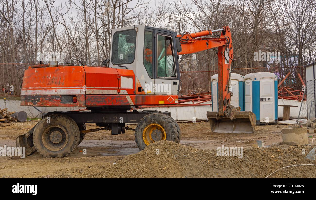Wide Bucket Digger Excavator Machine at Construction Site Stock Photo ...