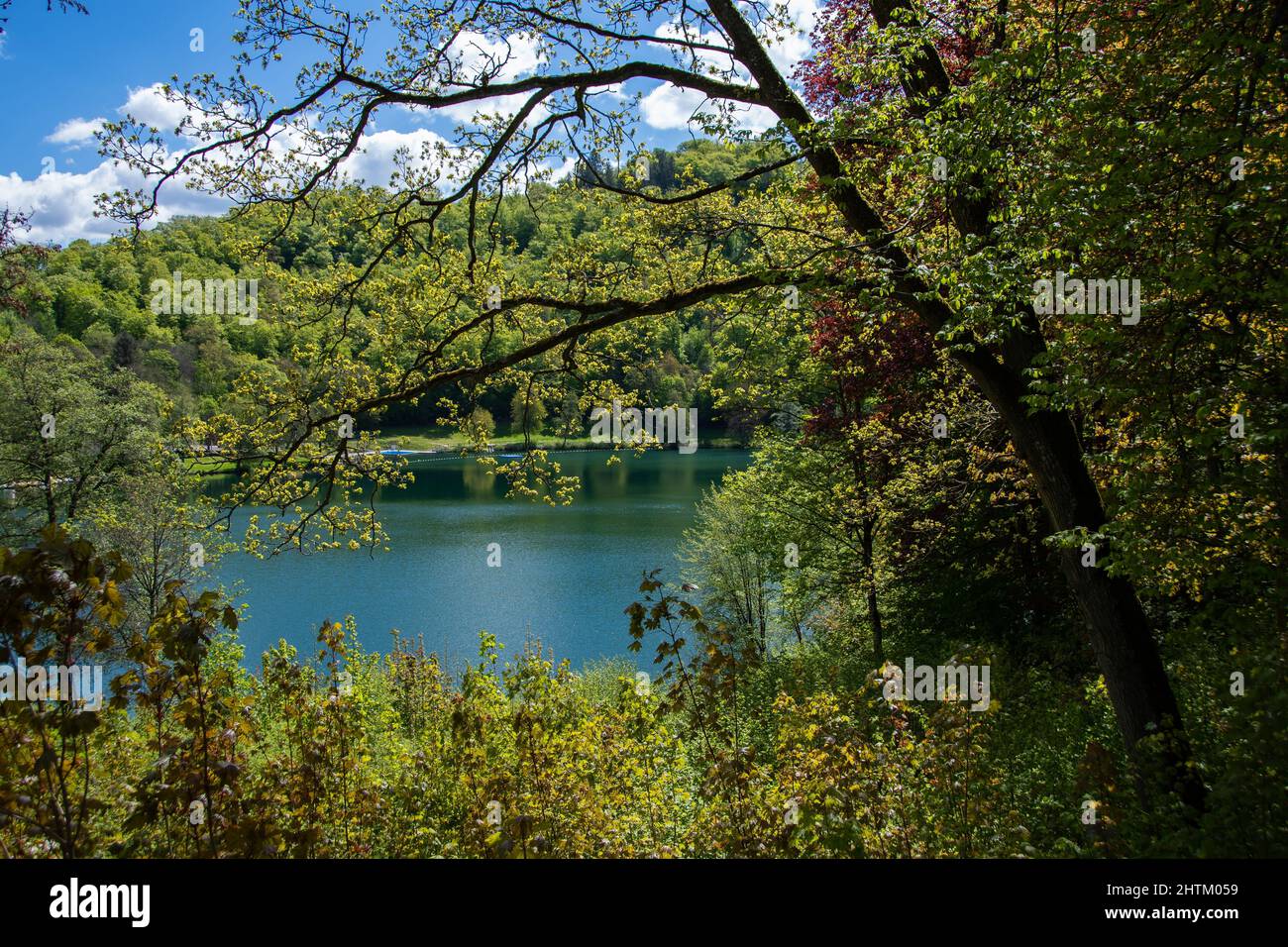 The view of the "Gemündener Maar" near Daun in beautiful spring weather ...