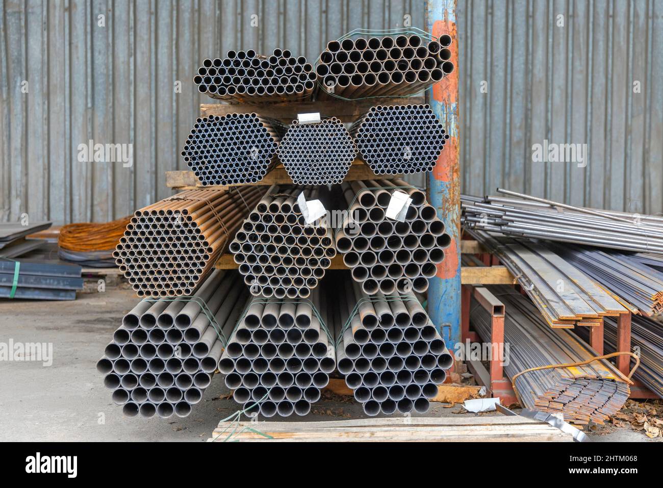 Steel Pipes Tubes at Shelf in Construction Material Warehouse Stock ...