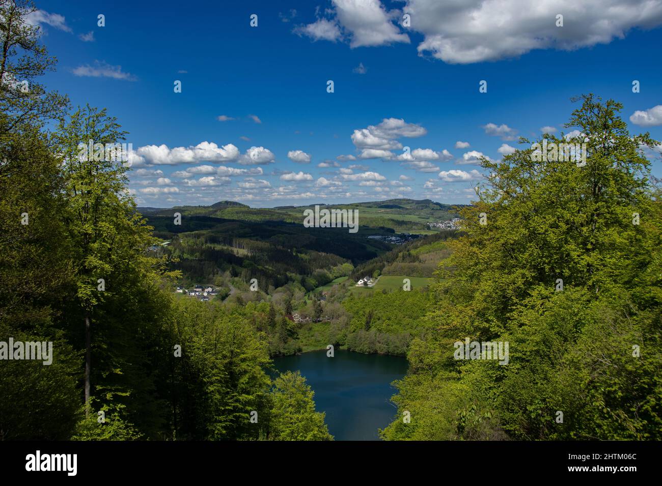The view from the Mäuseberg to the Gemündener Maar in Daun Stock Photo ...