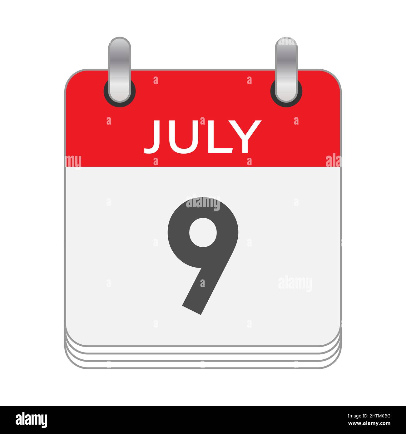 JULY 9. A leaf of the flip calendar with the date of JULY 9. Flat style ...