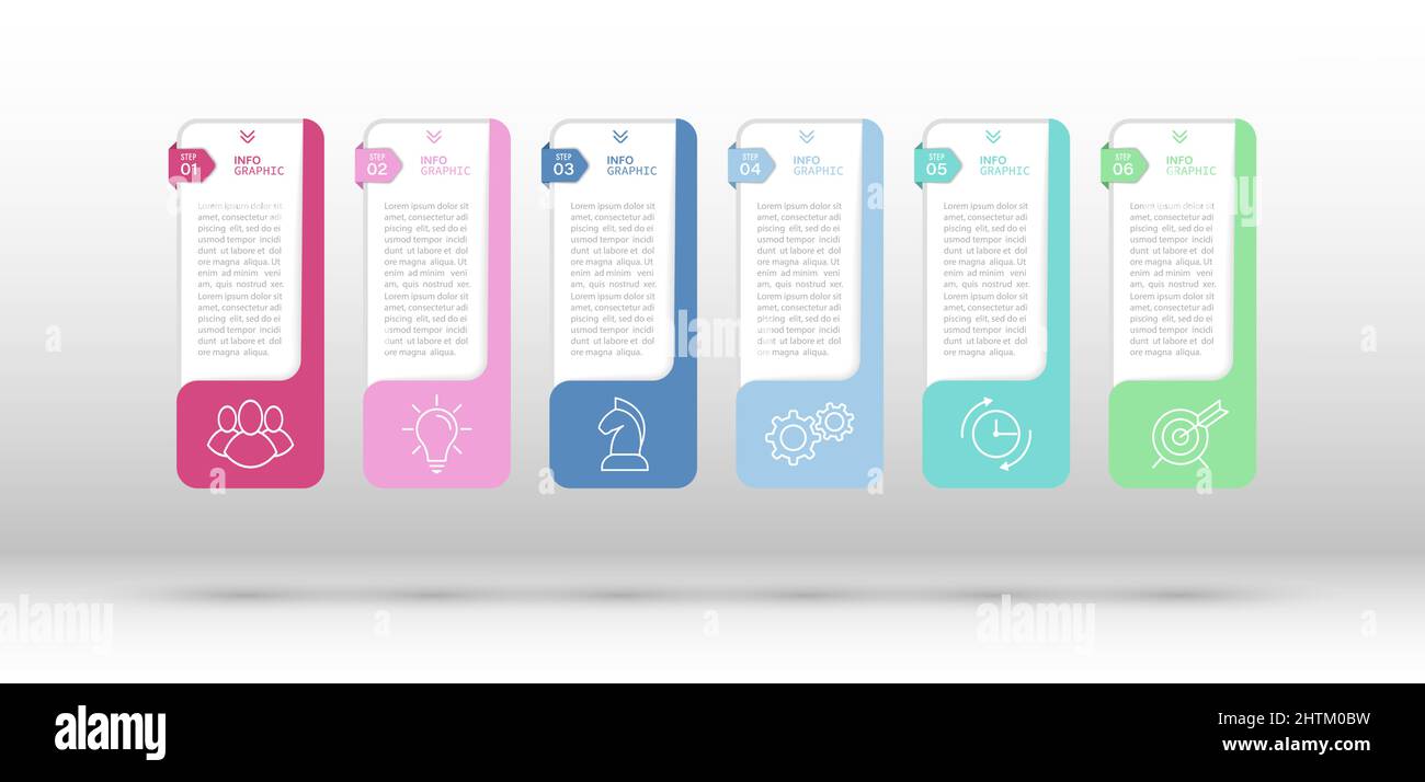 Business infographics. 6 stages of achieving the goal. Stages of the ...