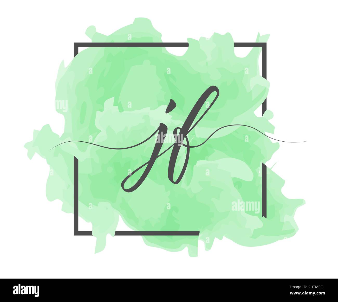 Calligraphic lowercase letters J and F are written in a solid line on a ...