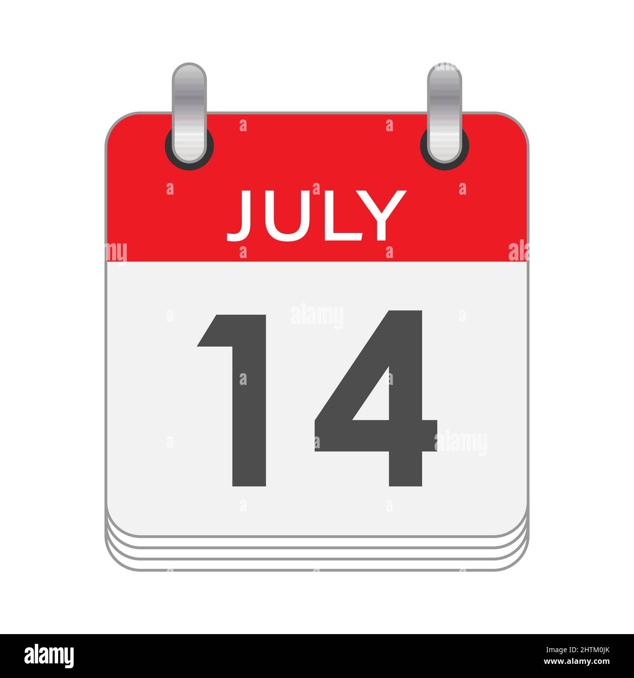 JULY 14. A leaf of the flip calendar with the date of JULY 14. Flat ...