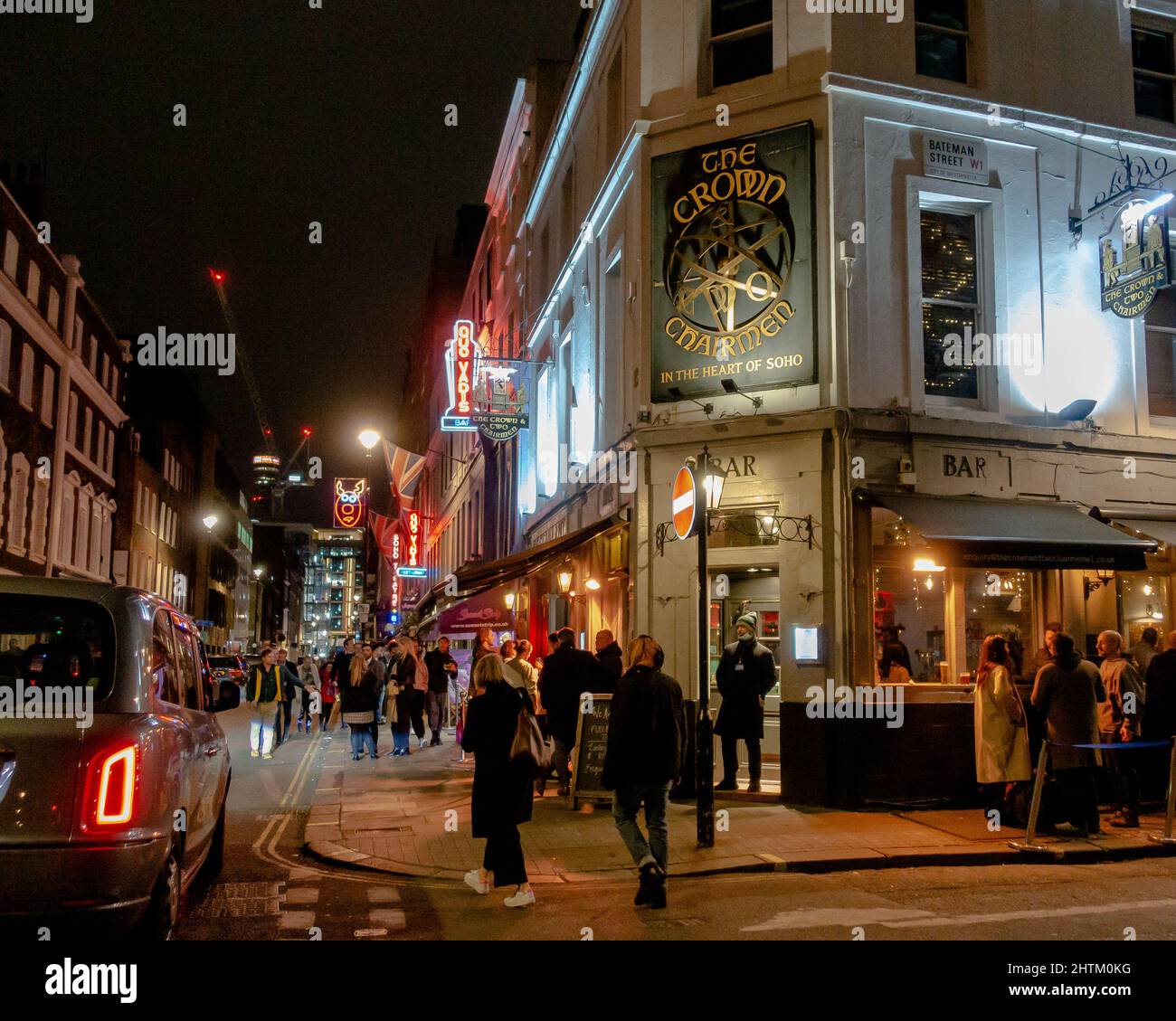 Closeup of the Nightlife featuring the Crown Pub and Neon in Soho ...