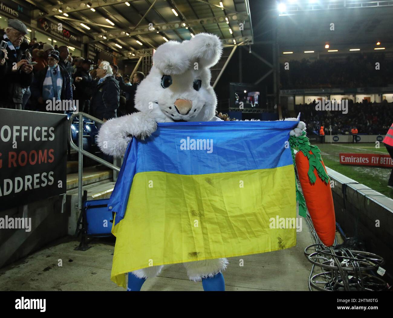 Peterborough, UK. 01st Mar, 2022. Peterborough mascot with the Ukraine ...