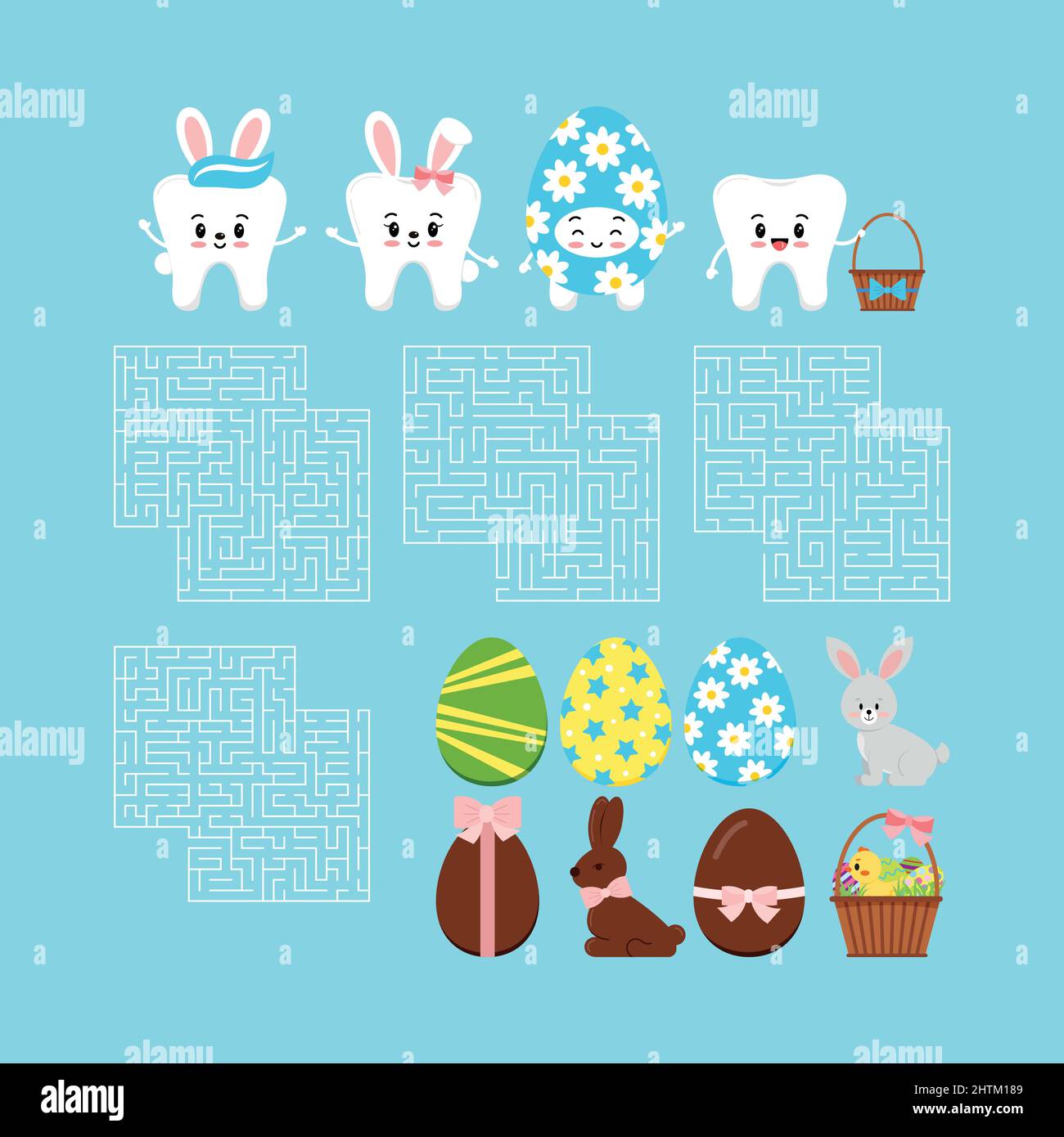 Easter teeth dental maze game creator pack in cartoon style Stock ...