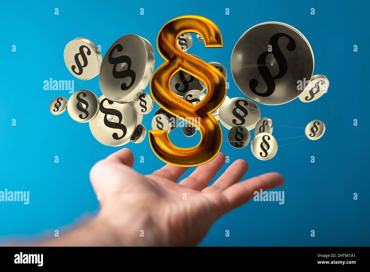 Hand holding 3D rendering law signs Stock Photo - Alamy