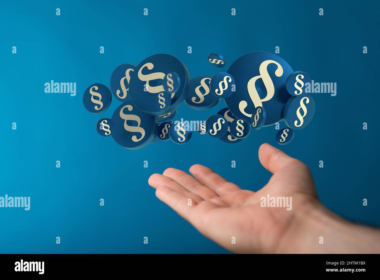 Hand holding 3D rendering law signs Stock Photo - Alamy