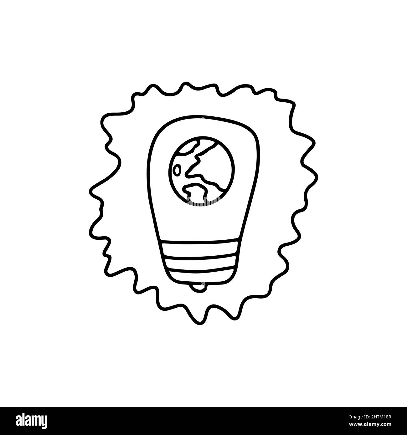 Earth Hour. Light bulb with a planet inside. Save the planet. Black and ...