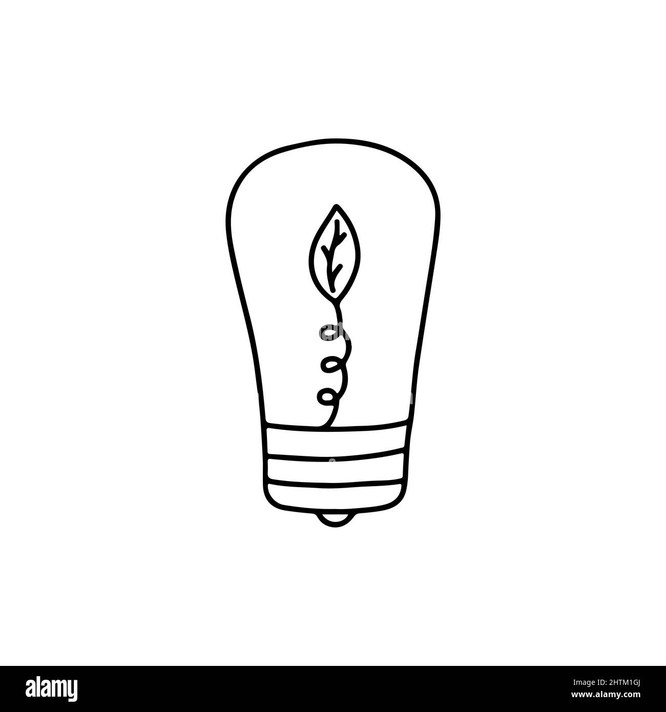Earth Hour. Light bulb with a leaf inside. Save the planet. Black and ...