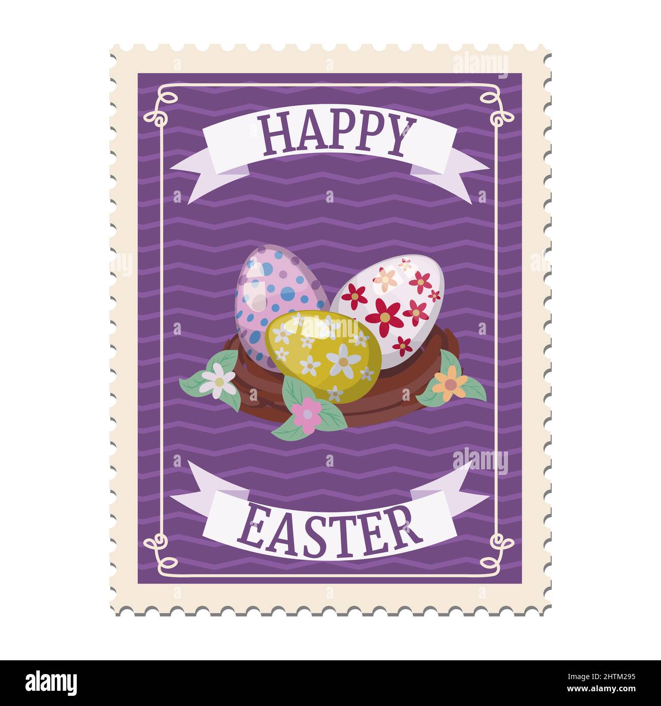 Easter postal stamp, egg nest, retro graphic. Vintage vector Stock ...