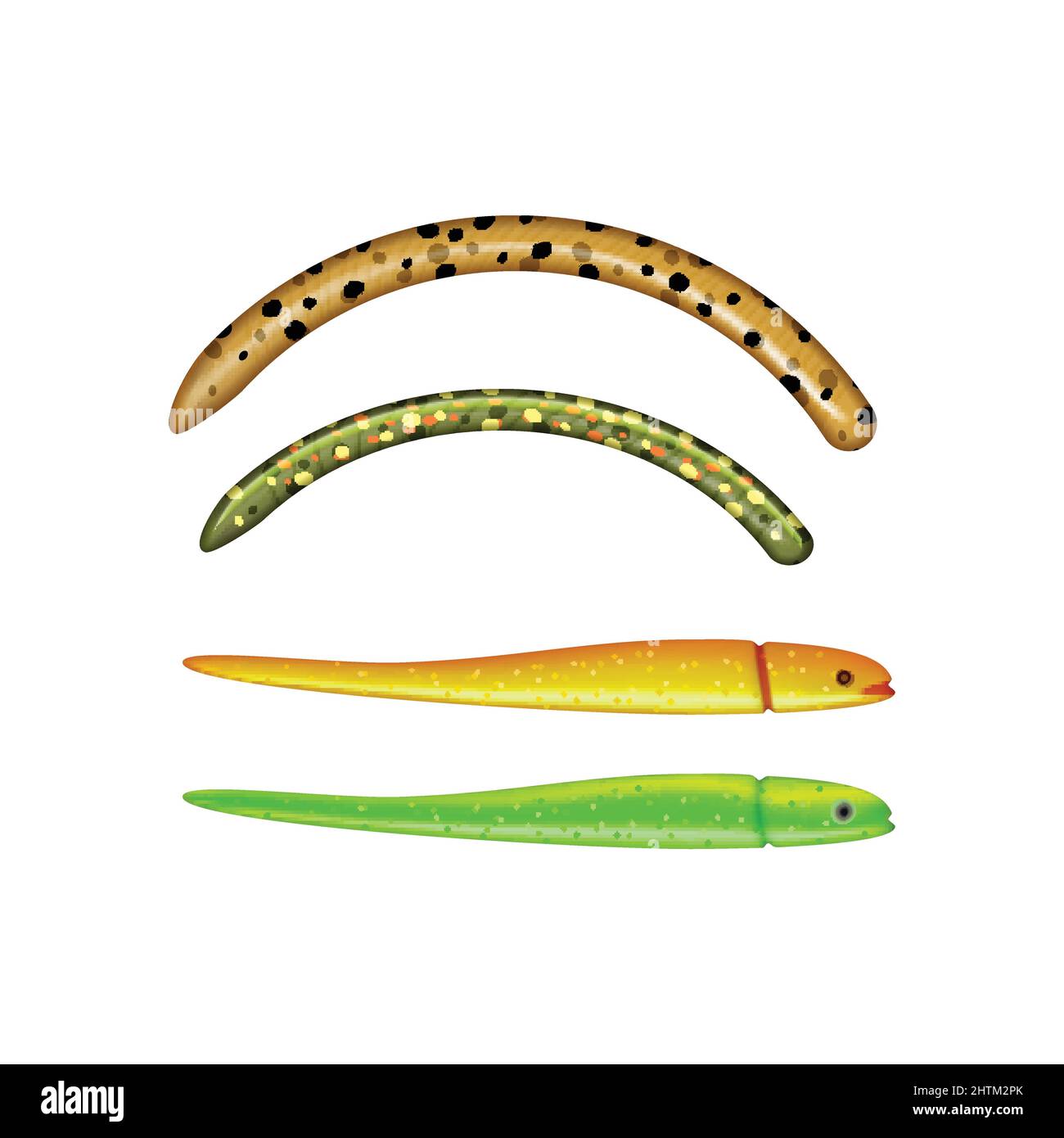 Colorful worms and fish baits realistic isolated vector illustration ...