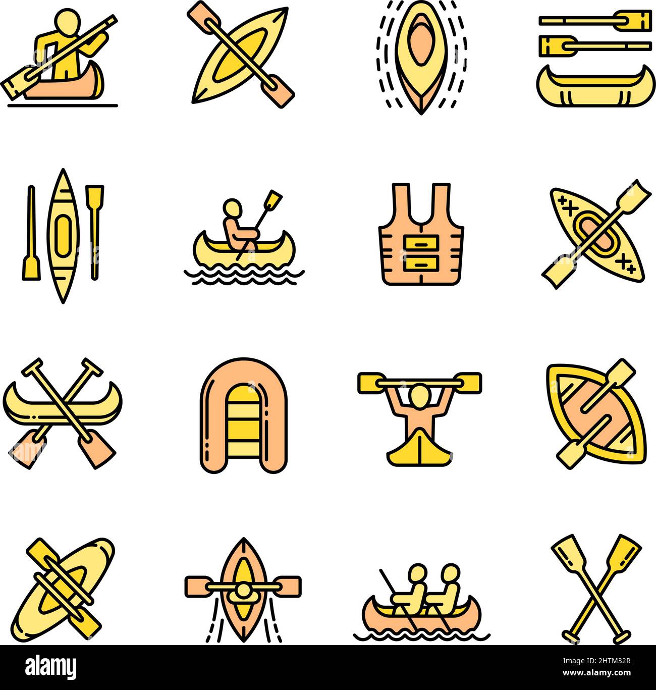 Canoeing icons set outline vector. Canoe paddle. Kayak rafting Stock ...