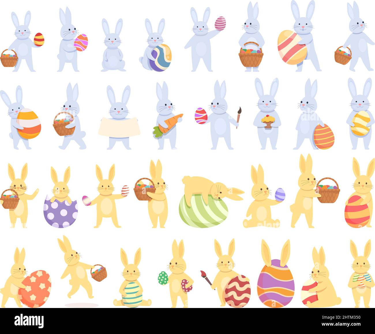 Easter bunny icons set cartoon vector. Happy rabbit. Cute animal Stock ...