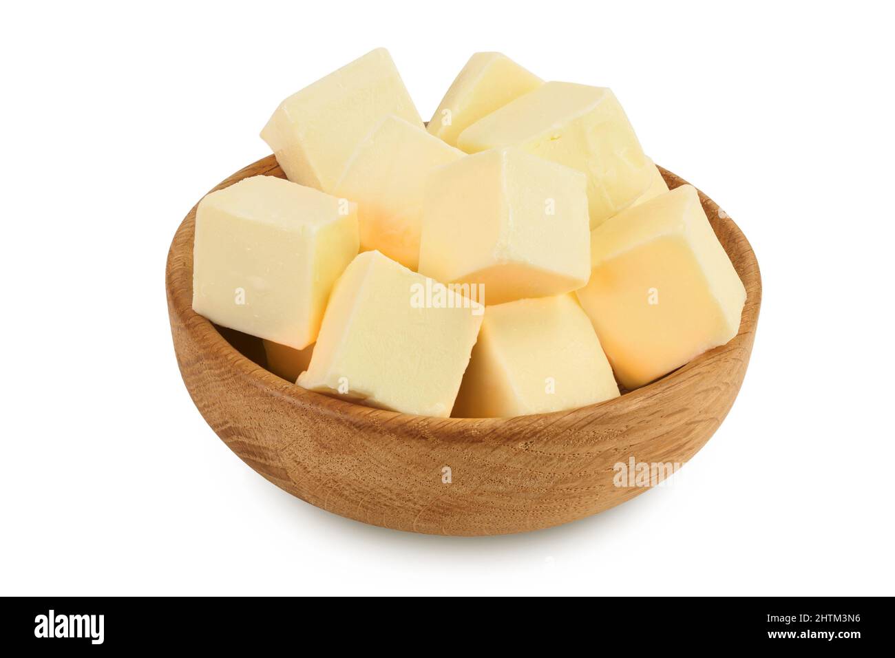 butter cubes in wooden bowl isolated on white background with clipping ...