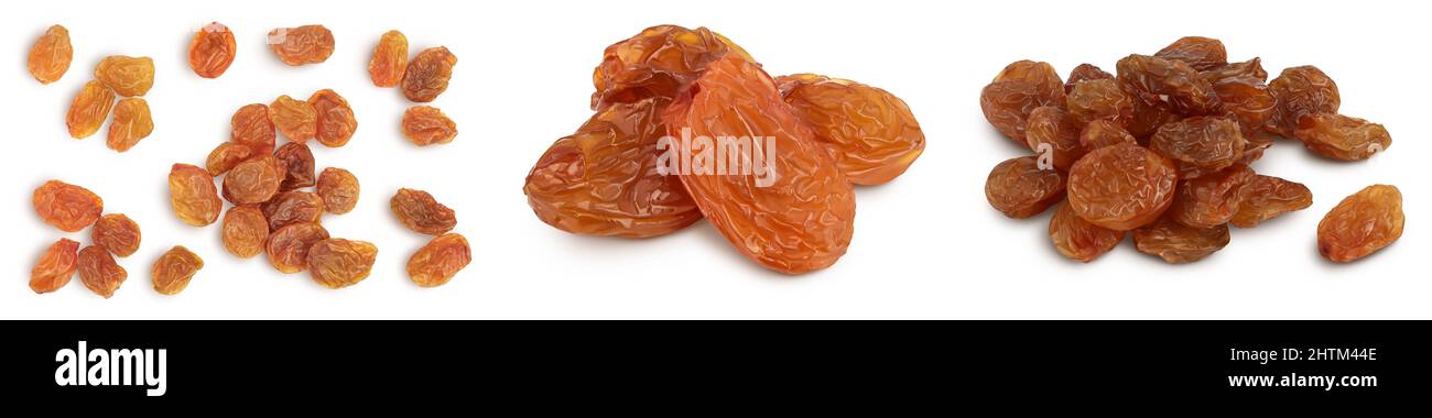 Brown raisin isolated on white background with clipping path. Top view ...
