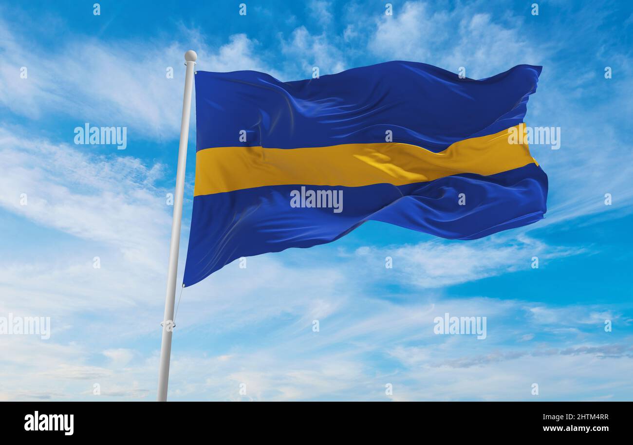 flag of Silesia Voivodeship, wojewodztwo slaskie , Poland at cloudy sky ...