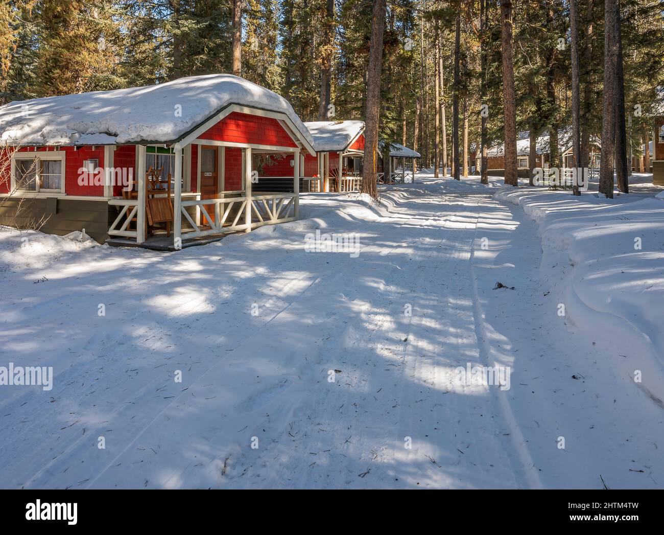 Winter cabins at Johnston Canyon in Banff National Park, Alberta ...
