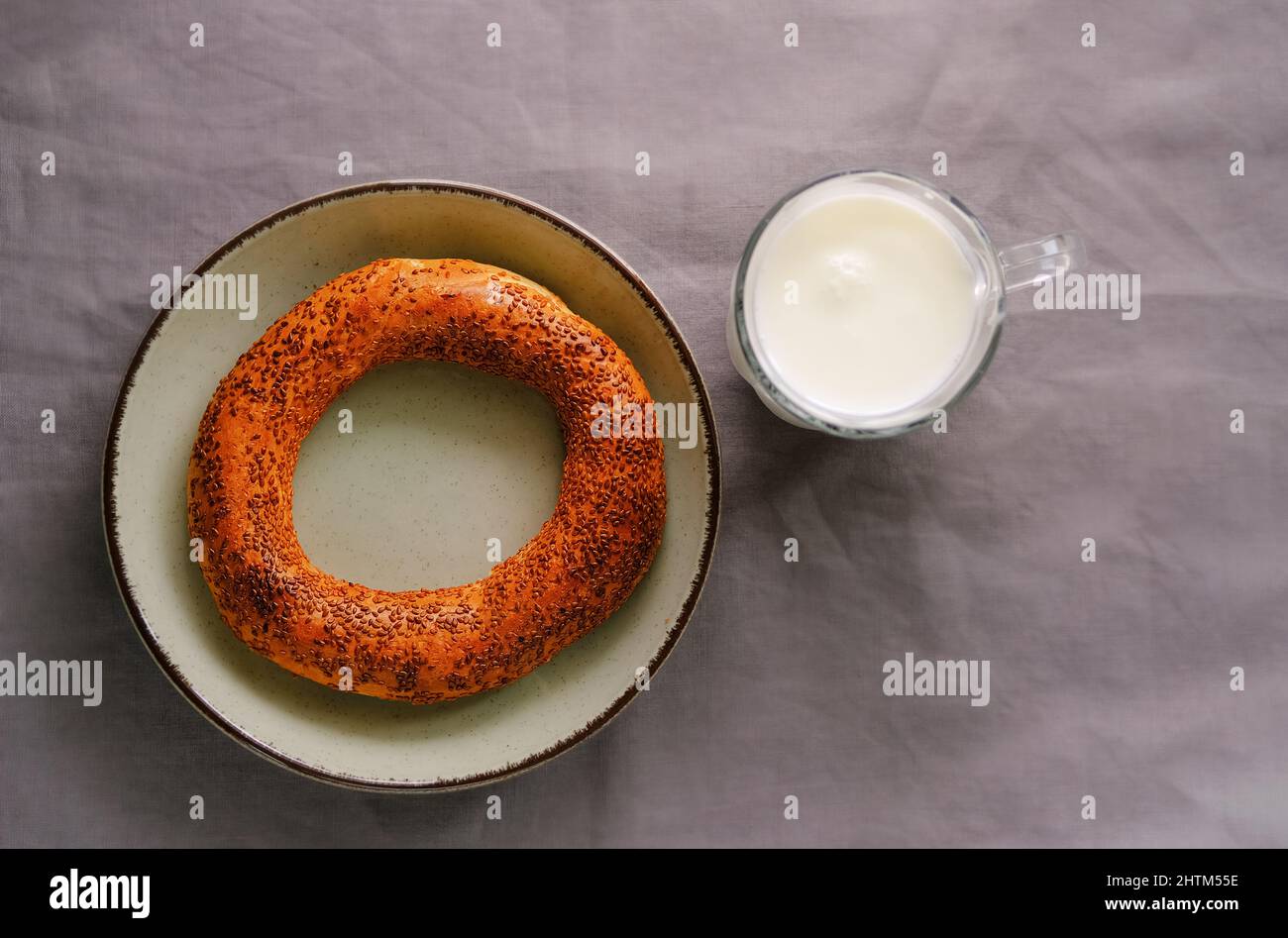 Traditional Turkish bagel pastry simit ,gevrek and fermented beverage ...