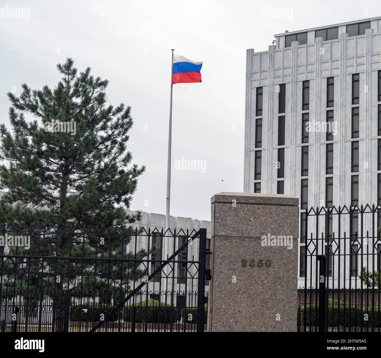 Washington DC, March 1,2022, USA—The Russian flag flies over the ...