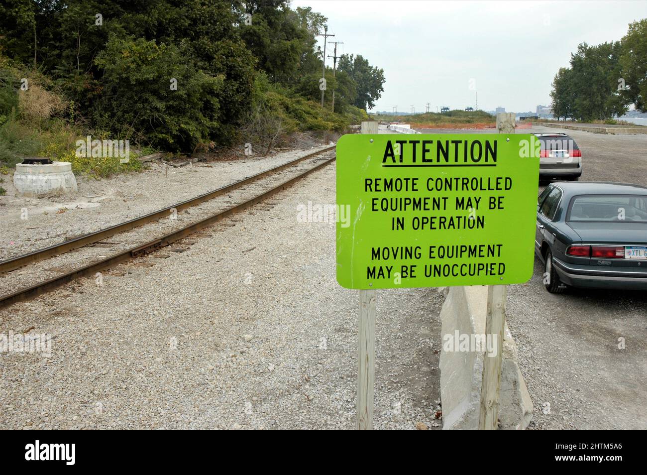 Warning sign on Railroad bed about reomote controlled trains Stock ...