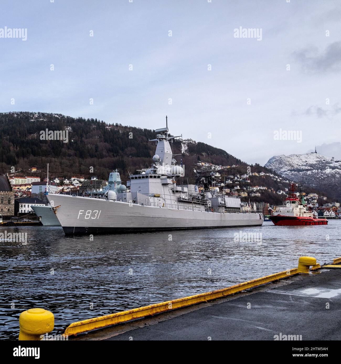 Dutch Karel Doorman-class frigate F3831 HNLMS Van Amstel at Vaagen, entering port of Bergen ...