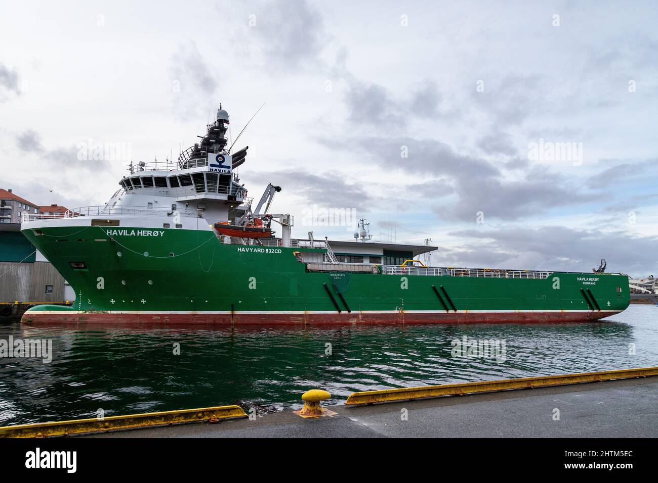 Offshore PSV supply vessel Havila Heroy in the port of Bergen, Norway ...