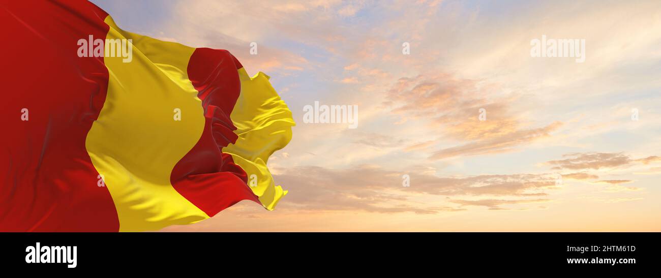 flag of lodz Voivodeship, wojewodztwo lodzkie , Poland at cloudy sky ...