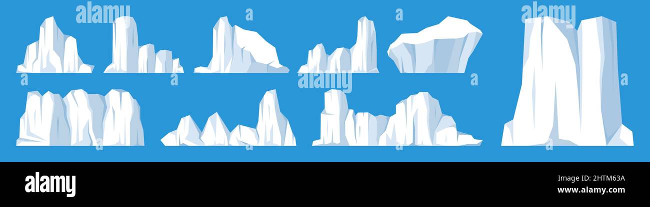 Floating icebergs collection. Drifting arctic glacier, block of frozen ...