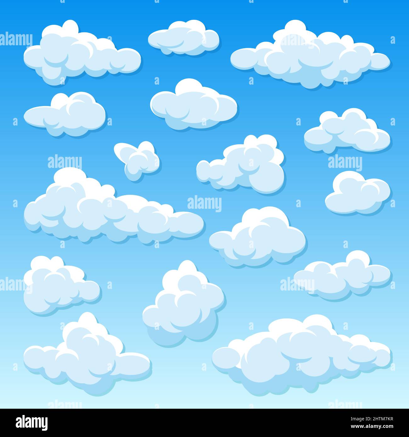 Various round clouds with shadow on blue gradient background. Summer ...