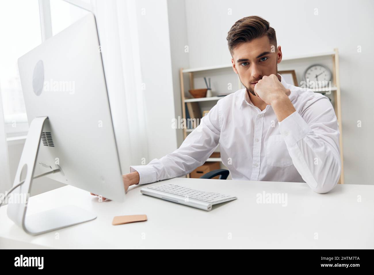 businessmen in a white shirt at the office work workplace Stock Photo ...