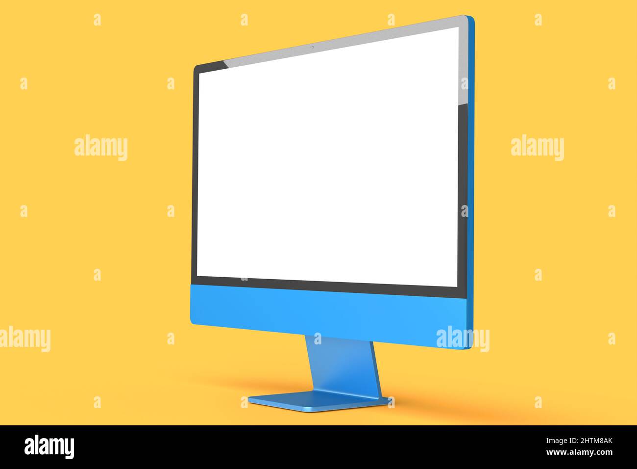 Realistic Blue Computer Screen Display With Keyboard And Mouse Isolated On Orange Background 3d